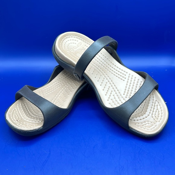 CROCS | Shoes | Crocs Women Cleo Sandal Double Strap Flat Brown Tan ...